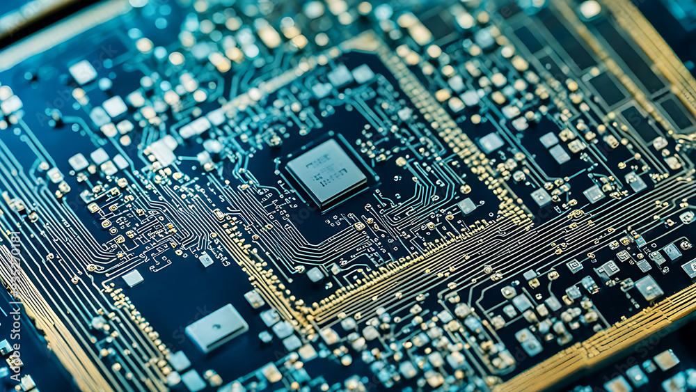 Macro shot of the intricate layout of a silicon chip, showing the ...