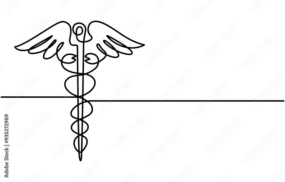 Medical symbol caduceus. Continuous One line drawing, Continuous single ...