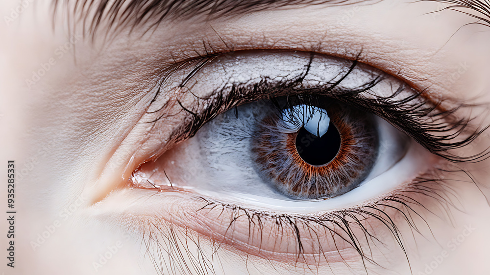 Close-up of the fine blood vessels in the sclera of the eye, showing ...