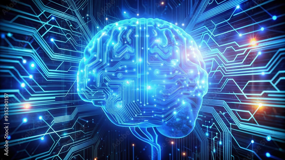 A futuristic illustration of a brain with glowing blue circuits and ...