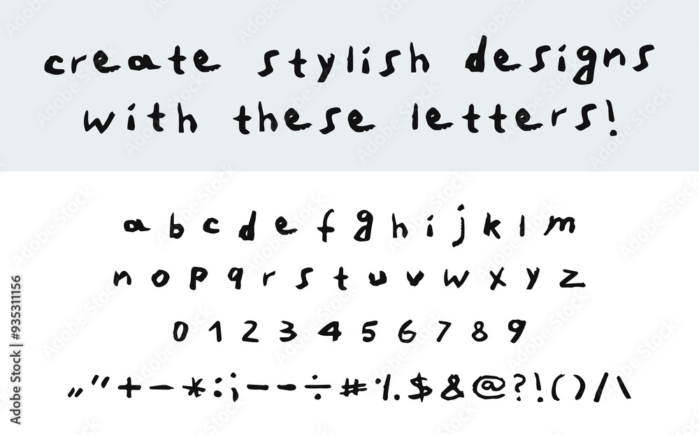 set of Playful alphabet, numbers and simbols. hand drawn Typography ...