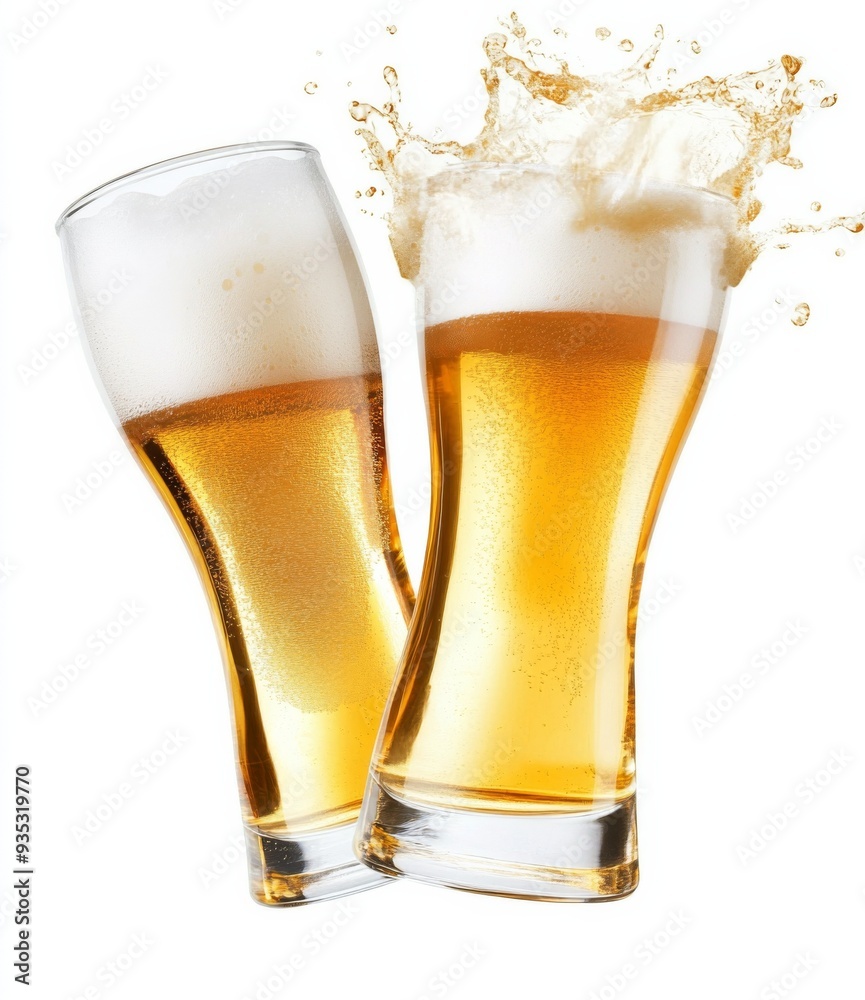 High-Quality PNG Photo of Two Beer Glasses Clinking with Beer Spilling ...