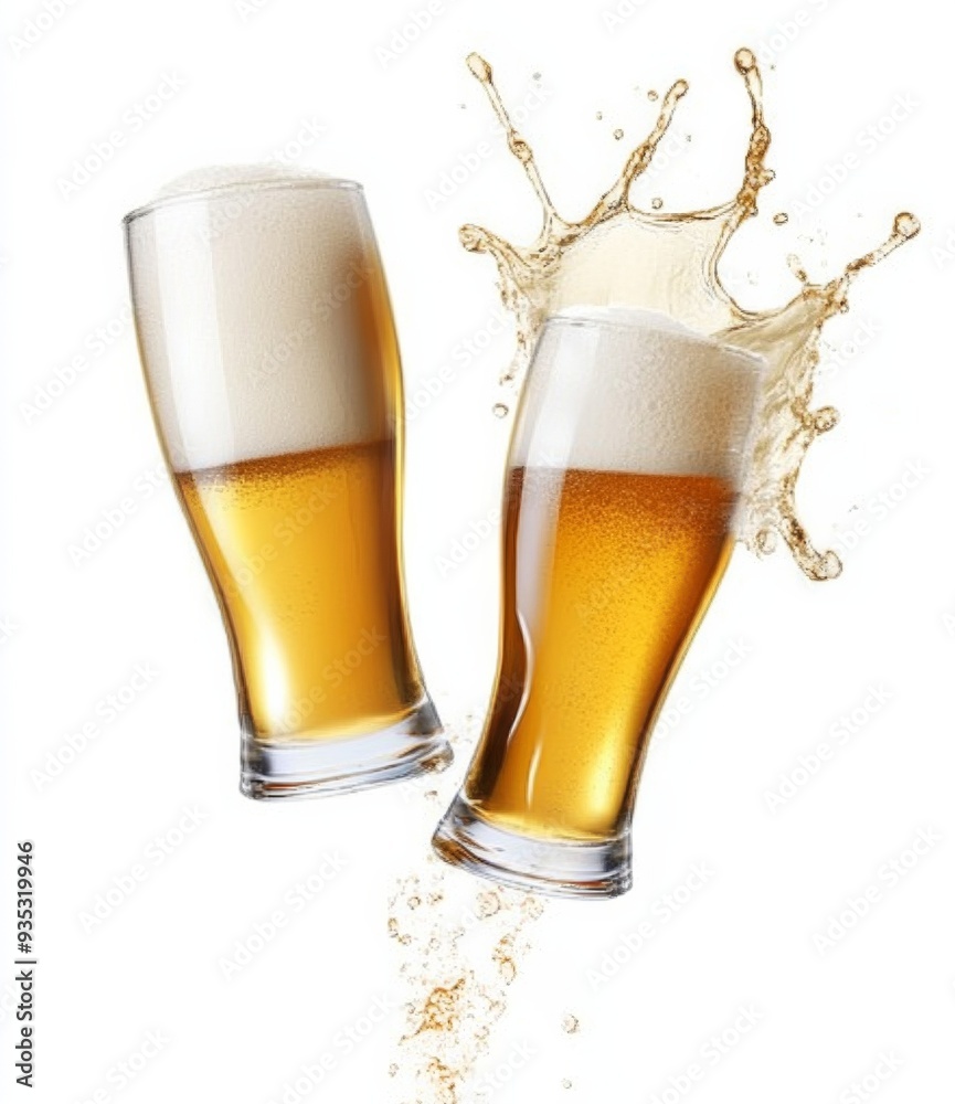 High-Quality PNG Photo of Two Beer Glasses Clinking with Beer Spilling ...