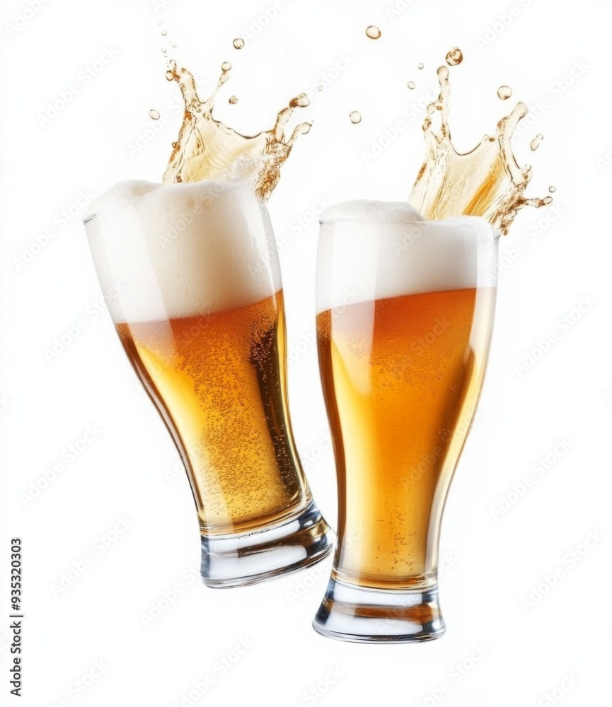 High-Quality PNG Photo of Two Beer Glasses Clinking with Beer Spilling ...