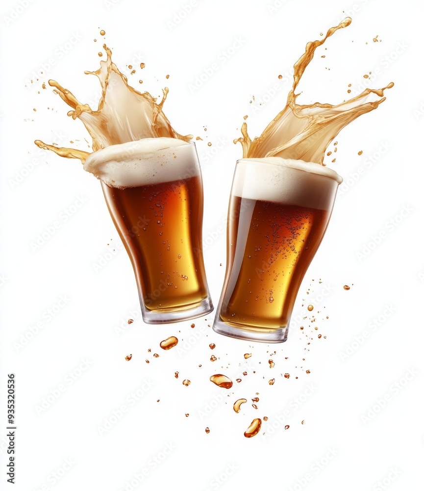 High-Quality PNG Photo of Two Beer Glasses Clinking with Beer Spilling ...