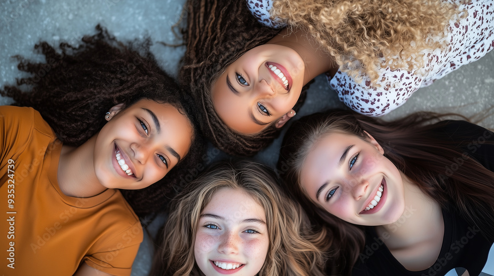 Four girls sitting in a circle, each facing inward, with lighthearted ...