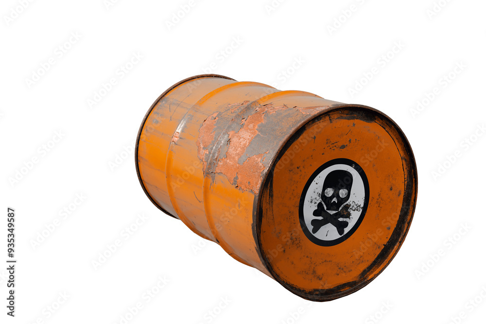 Barrel with toxic waste. Biohazard warning sign human skull with two ...