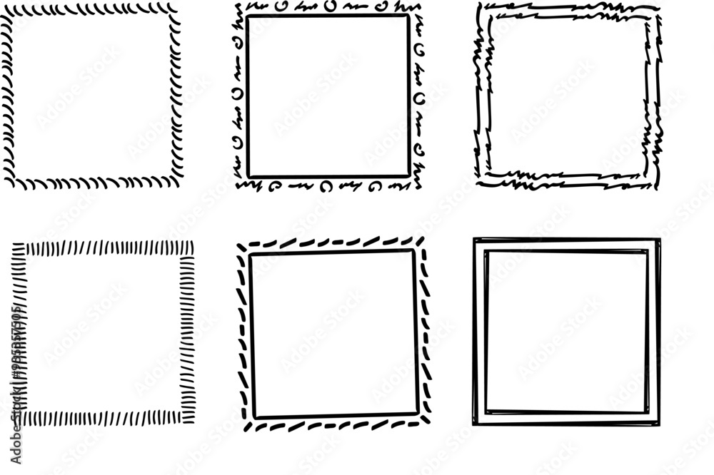 Square doodle frames ,hand-drawn monograms.Edgings and cadres with ...