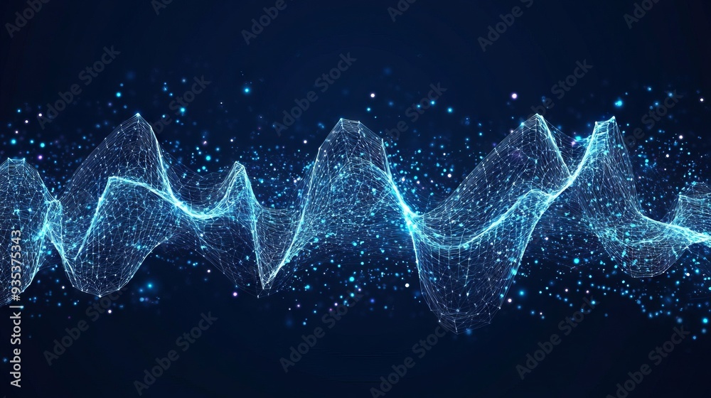 Sound wave low poly wireframe banner template. Polygonal illuminated ...