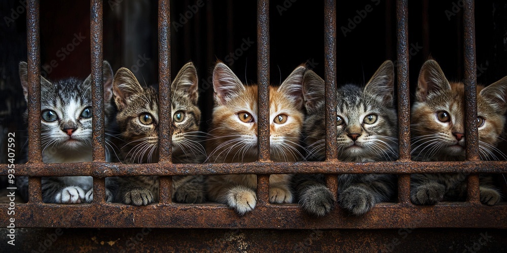 cat prison - cats behind bars in the pound captured by animal control ...