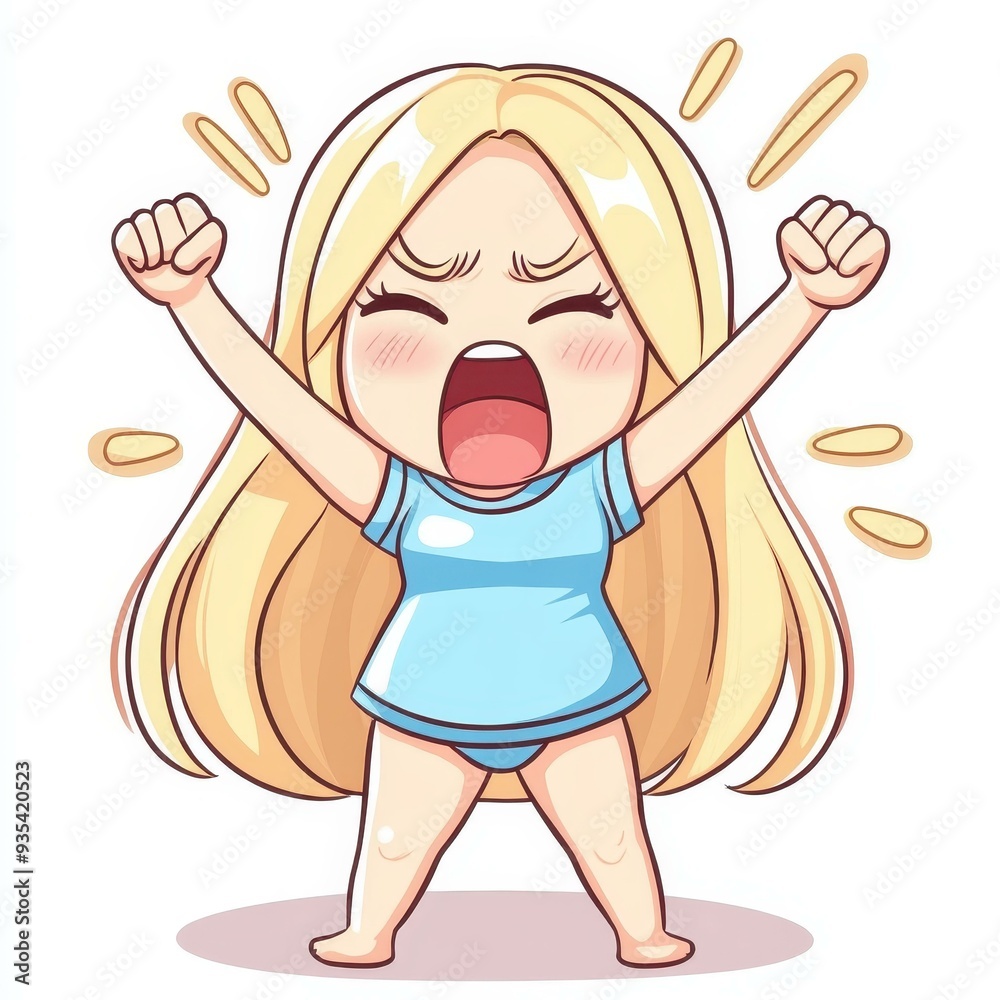 A cute chibi cartoon featuring a tiny blonde character, wildly ...