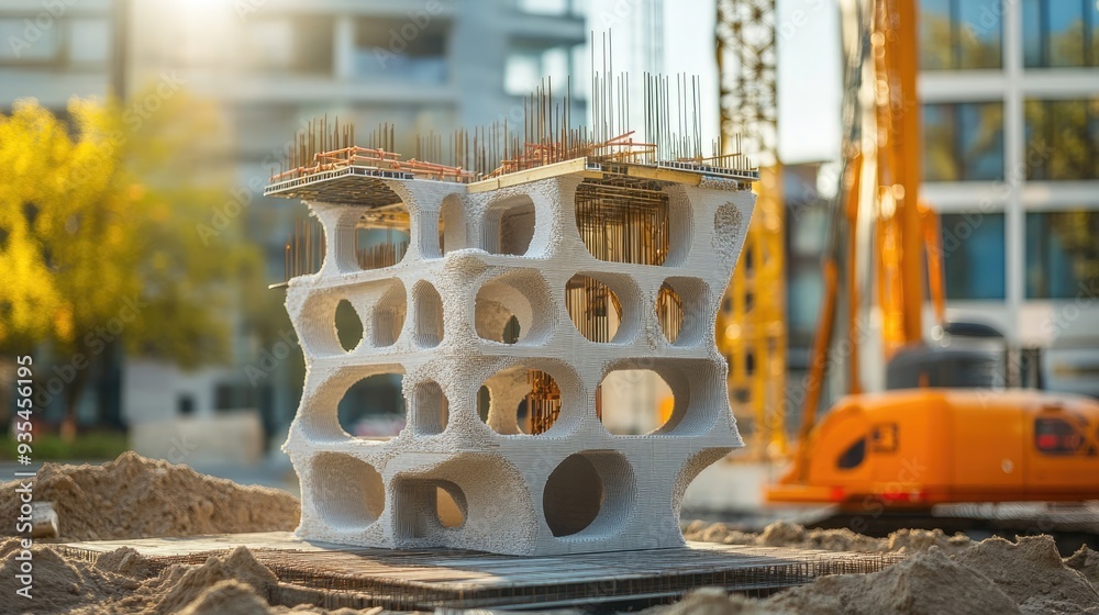 3D Printed Concrete Model on a Construction Site Stock Illustration ...