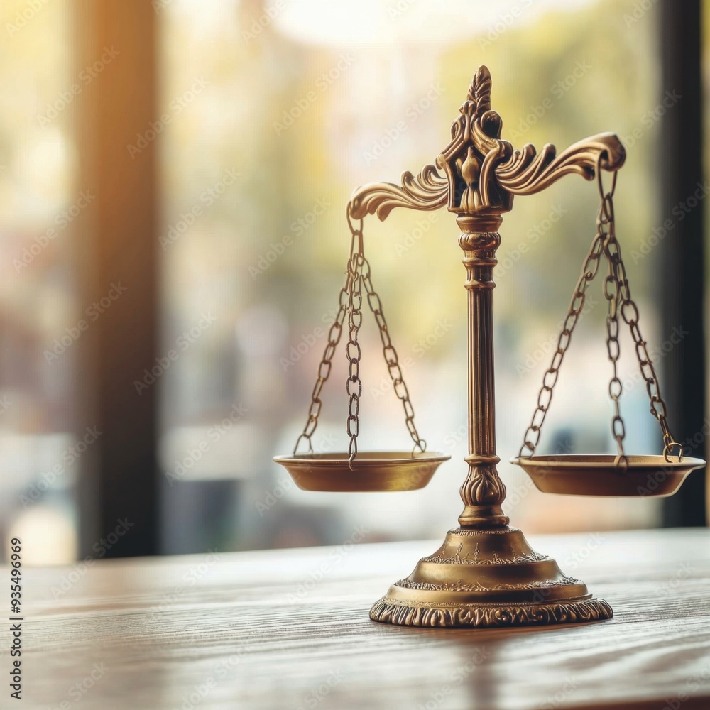 Abstract Justice: Elegant Close-up of Golden Scales on Blurred Legal ...