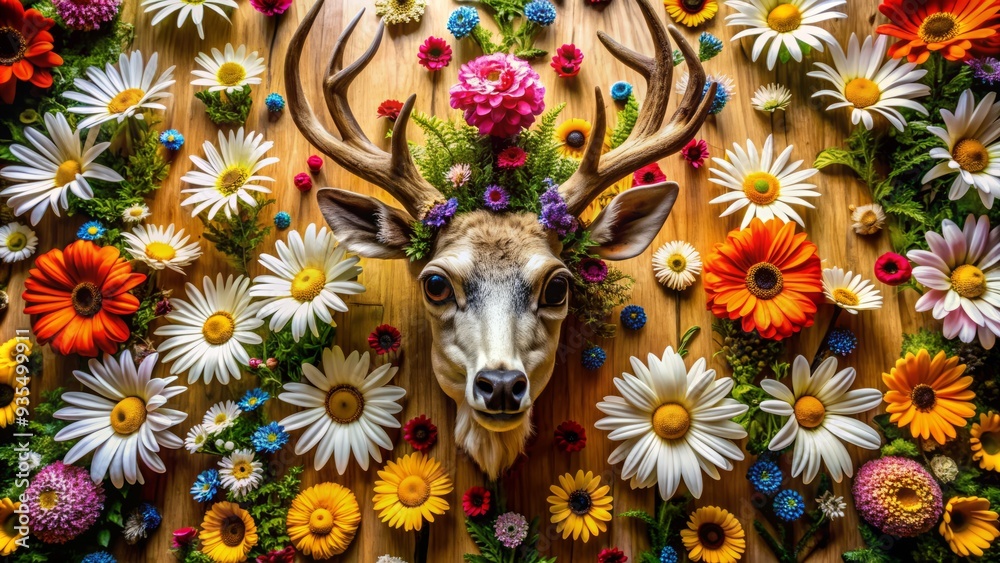 Bizarre juxtaposition of bright daisies and macabre taxidermy mounts ...