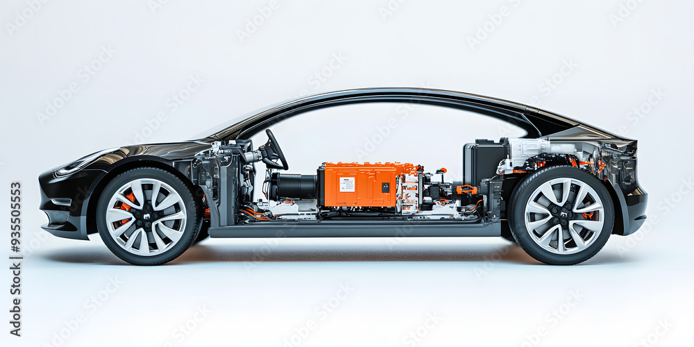 cross-section of a electric vehicle ev car isolated on white background ...