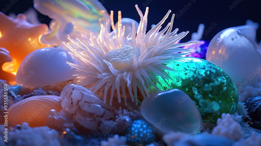 Clear Seabed with Colorful Sea Anemones, Shells, and Starfish: 8K 3D ...