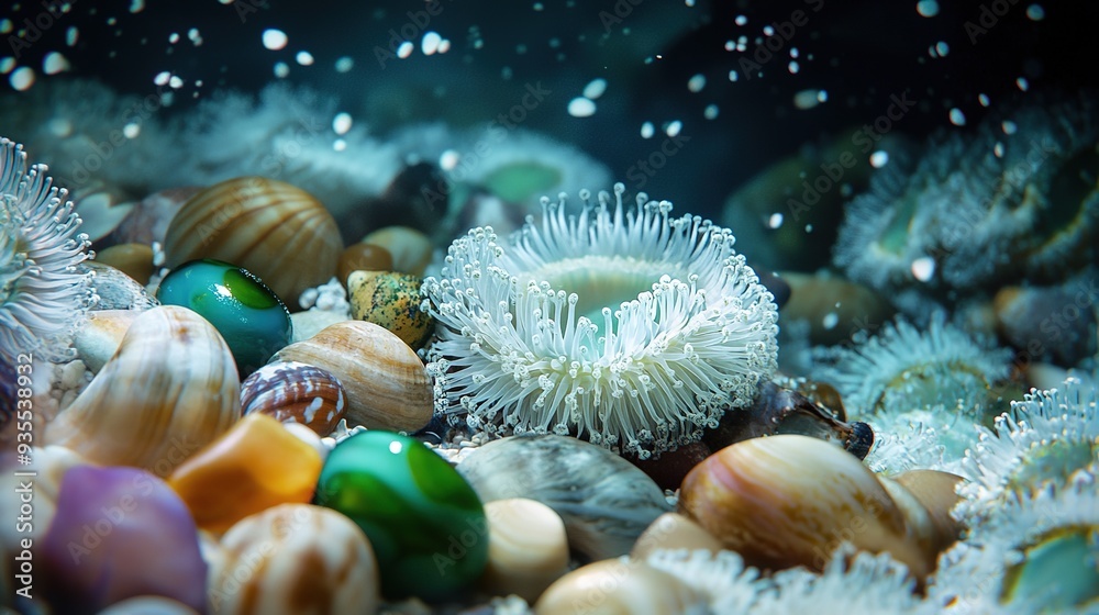 Clear Seabed with Colorful Sea Anemones, Shells, and Starfish: 8K 3D ...
