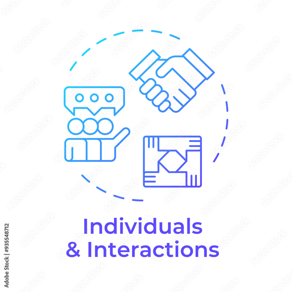 Individuals and interactions blue gradient concept icon. Agile ...