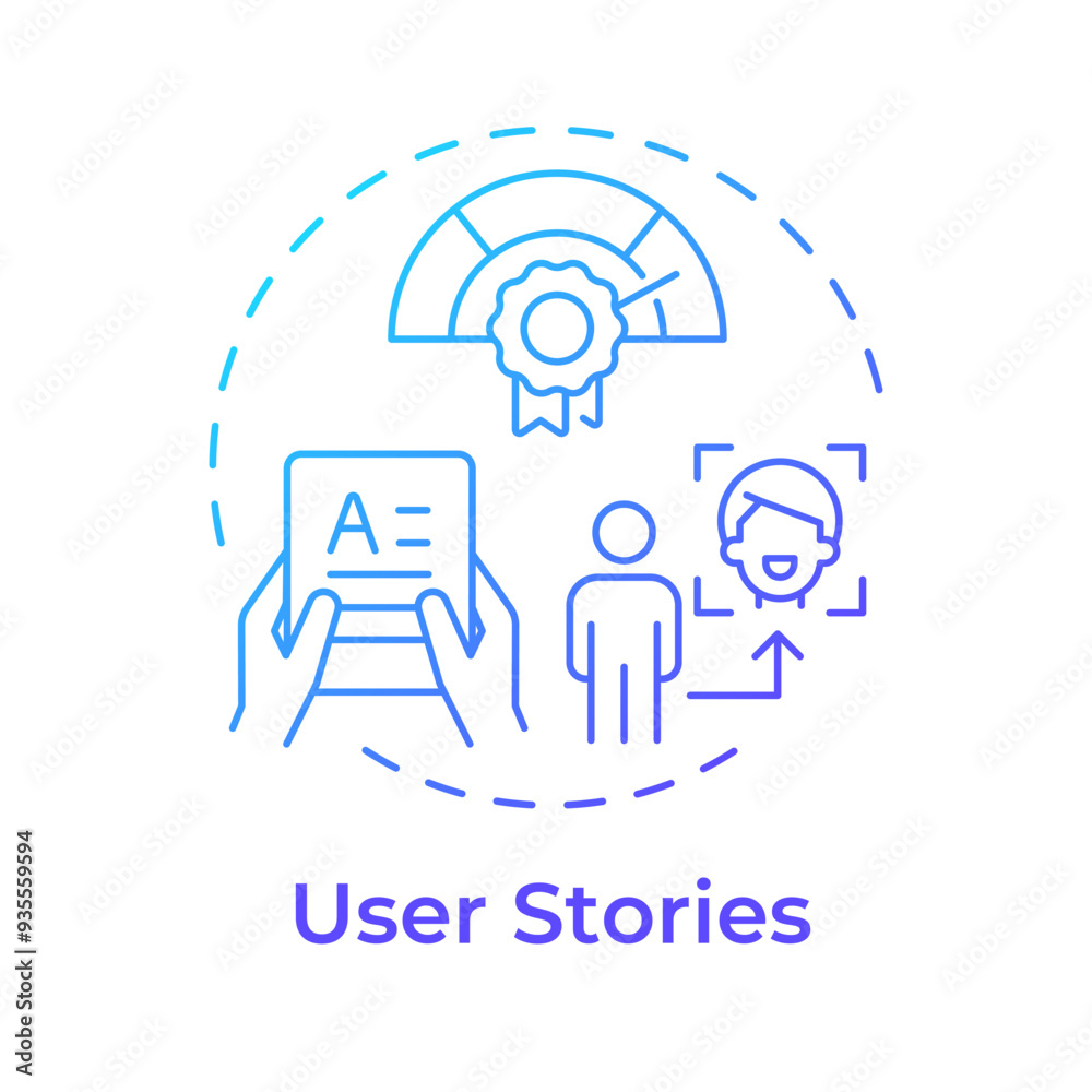 User stories blue gradient concept icon. Feedback review, agile ...