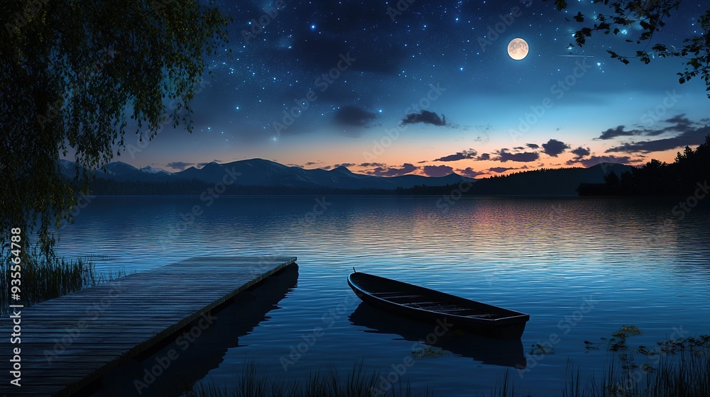 Good Night Card by the Lake: A Serene Design Featuring a Tranquil Lake ...