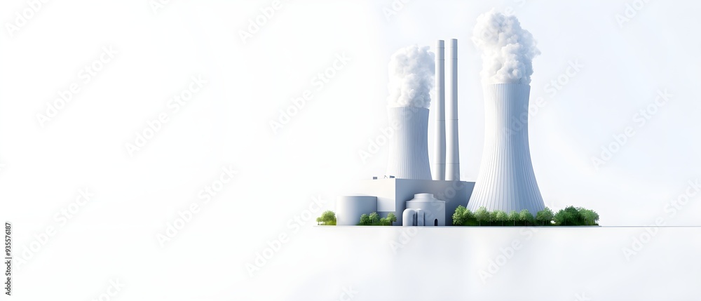 Simplified 3D depiction of a nuclear power plant, showing the main ...