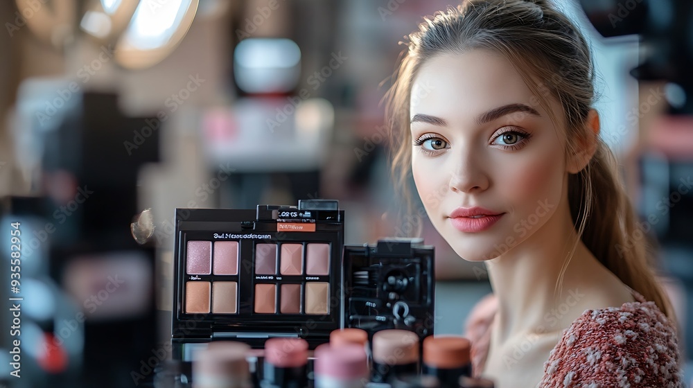 Phone screen makeup catalog and woman online shopping with ecommerce ...