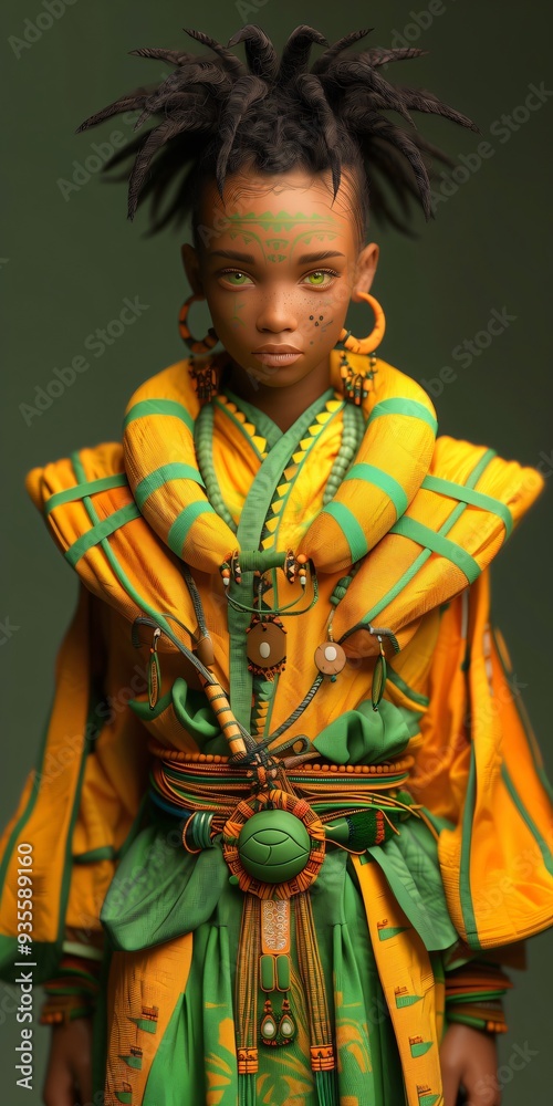 3d rendering of an african young shaman with dreadlocks and tribal ...