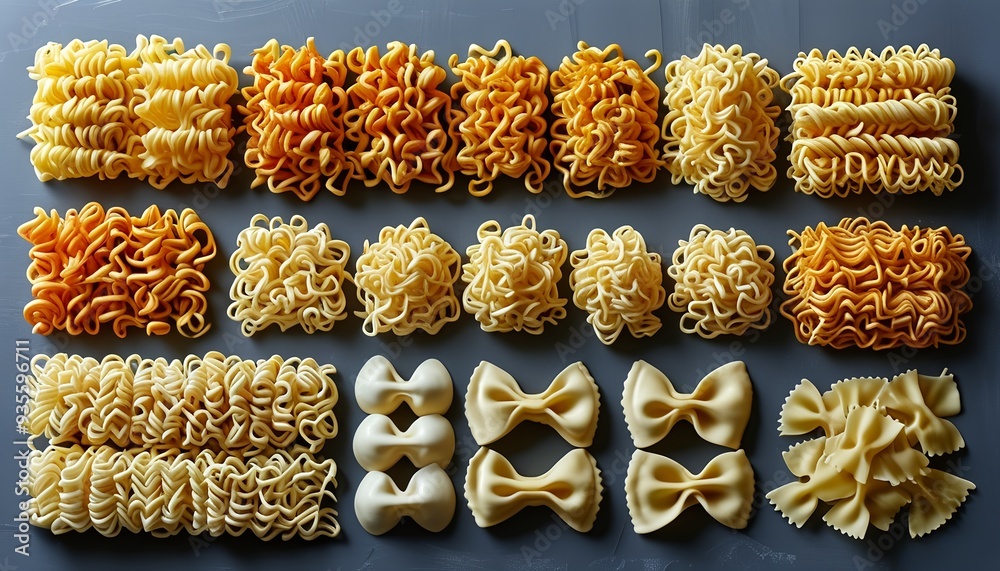 Various shapes of business noodles, including spiral and butterfly ...