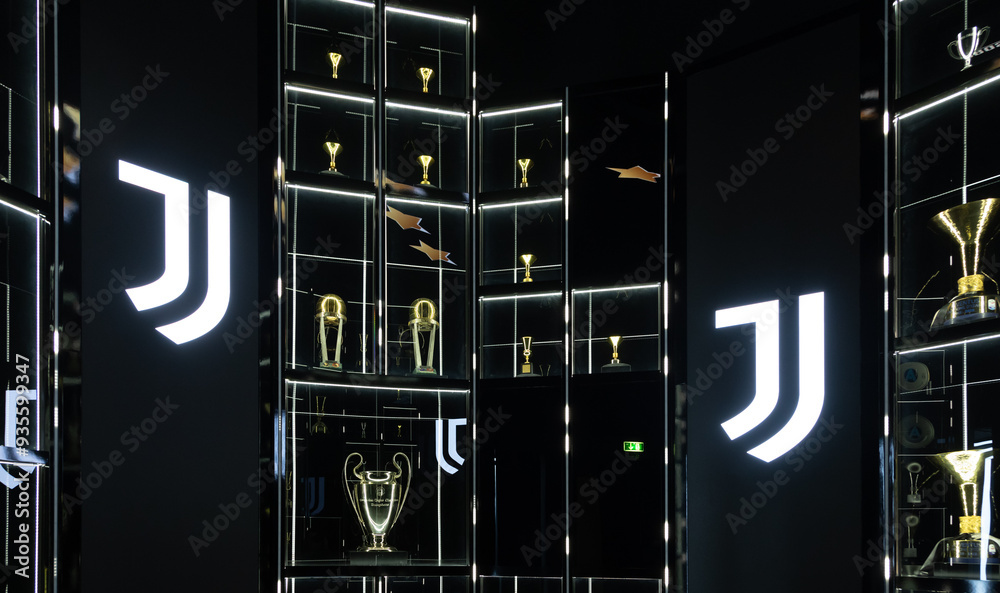 Juventus Museum interior. Champions League trophy. Stock Photo | Adobe ...