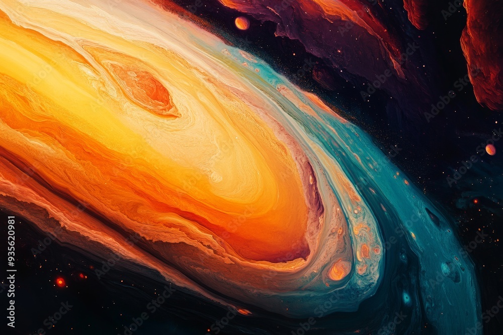 A stunning image of a spiral galaxy with fiery orange and blue colors ...