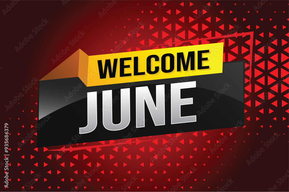 welcome June word text concept icon logo sign symbol vector note 3d ...