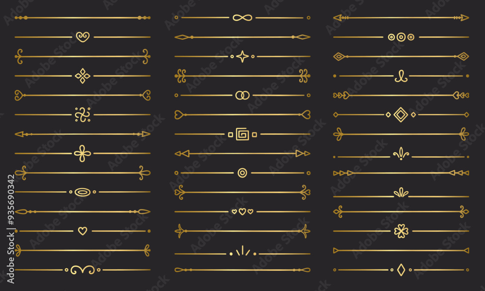 Gold text dividers doodle set. Wedding decorative elements. Divider ...