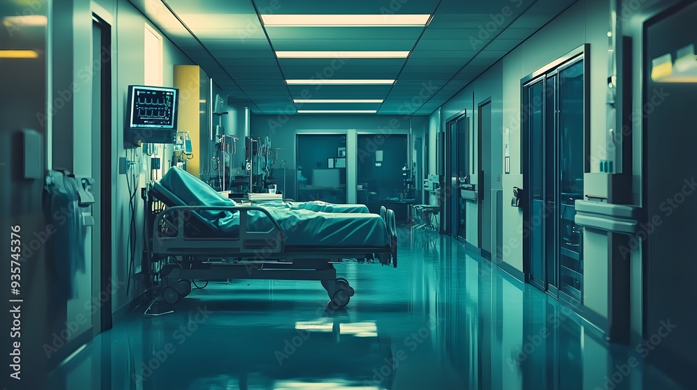 Detailed scene of a hospital room where a patient is being treated for ...