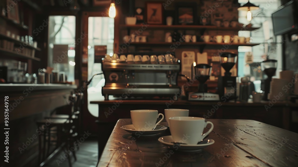 The ambient noise of a coffee shop, with the clinking of cups and low ...