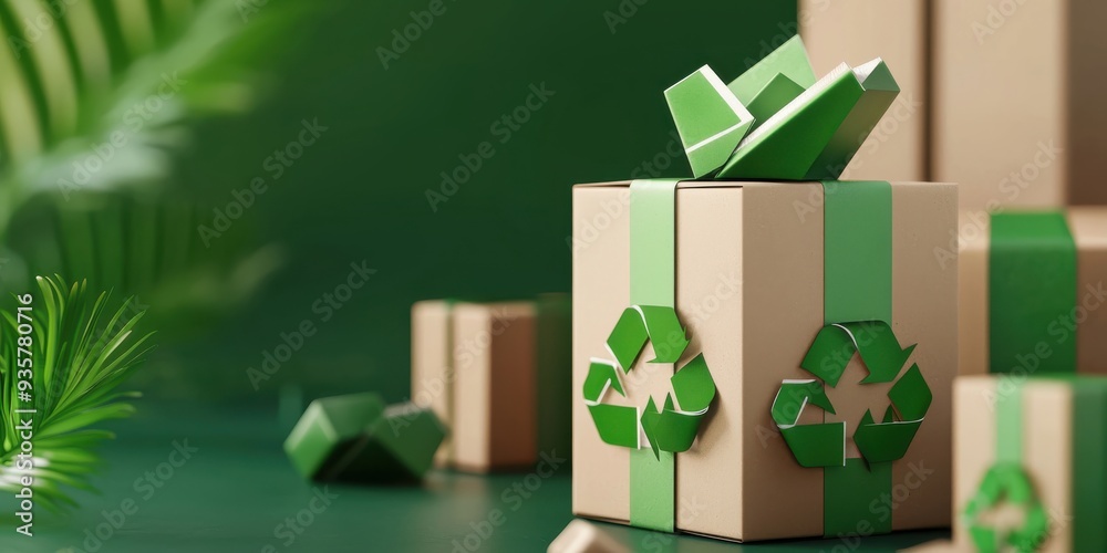 Eco-friendly gift box with green accents featuring a recycling symbol ...
