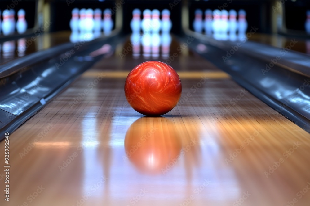 Gutter Ball in Bowling: Alley Scene with Ball and Pins Stock ...