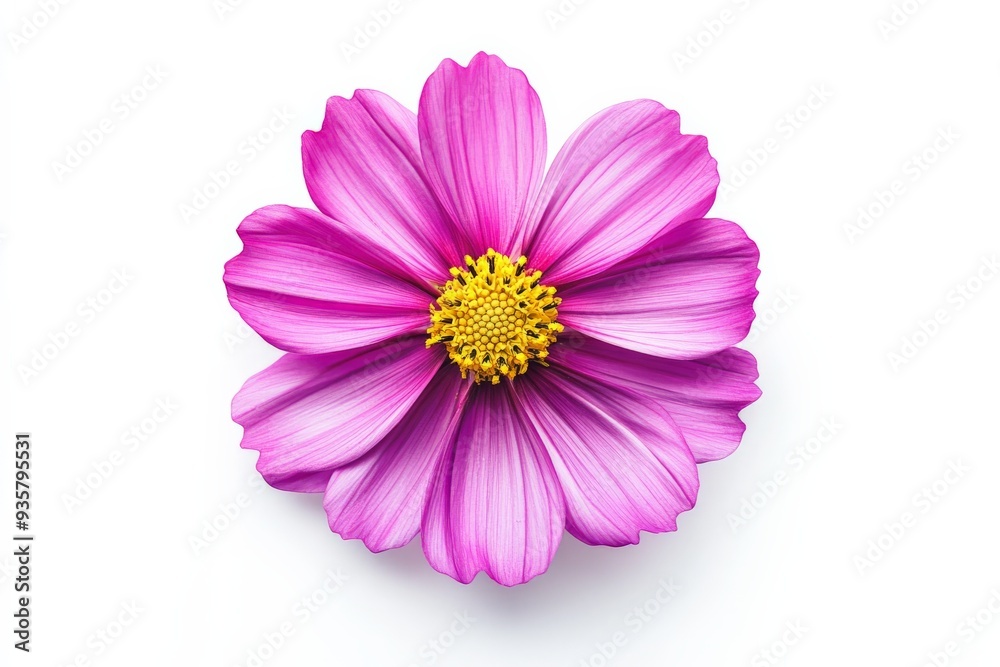 Featuring a fuchsia cosmos flower in full bloom, this image displays ...