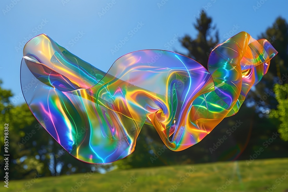Vivid Rainbow Fabric Flowing in Breeze, Outdoor Art Installation ...