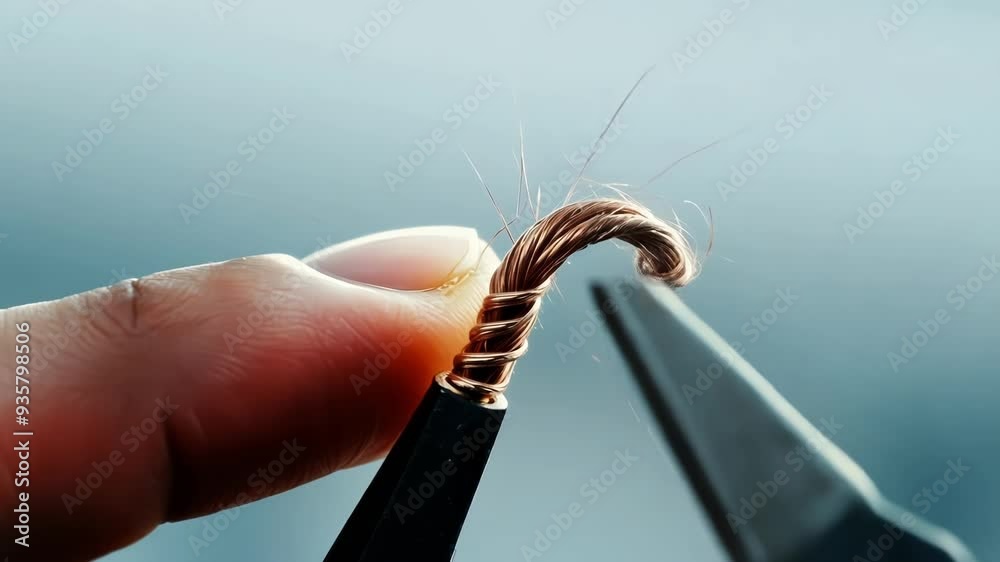 Electrician is holding a damaged electrical wire with pliers ...