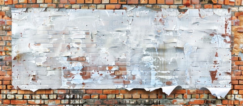 Blank advertisement with ripped tabs on a brick wall Brick wall ...