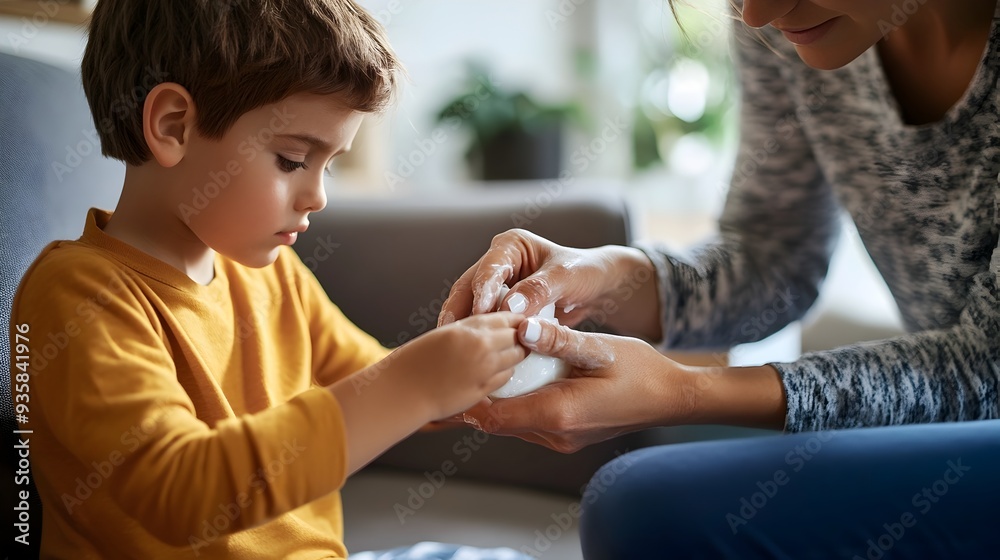Caring Mother Applying Soothing Lotion to Help Comfort and Treat Child ...
