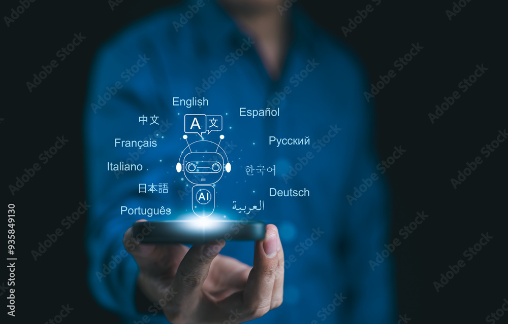 Ai Powered Language Translate App Concept A Person Holds Smartphone