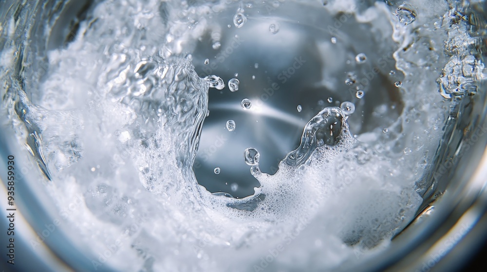 This image shows clear water with bubbles forming in a washing machine ...