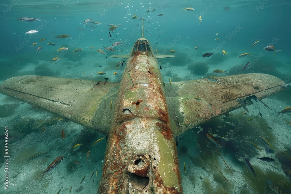 Juvenile Fish Surrounding the Wing of a Submerged WWII Japanese ...