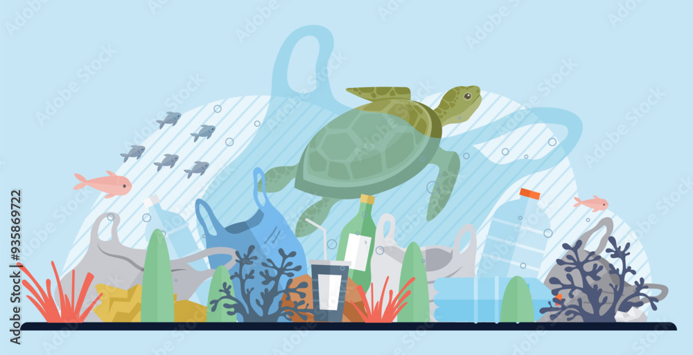 Ocean pollution vector illustration. The destruction caused by ocean ...