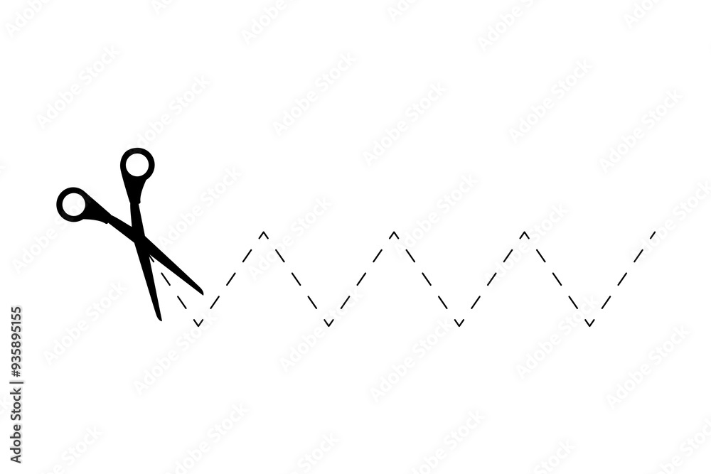 Scissors icons with dotted zigzag lines path. Cut here pictogram for ...