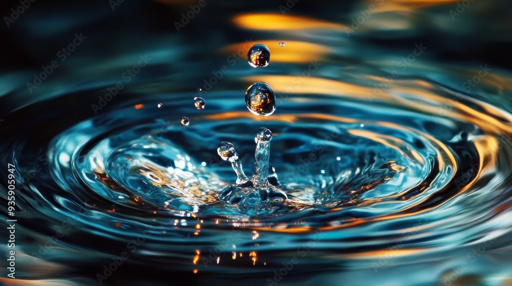 Photo & Art Print Water Drop Splash with Ripples and Reflections - A ...