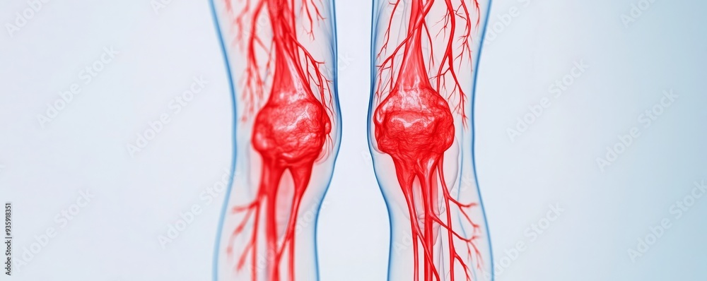 Detailed illustration of human knee joint anatomy, showcasing blood ...