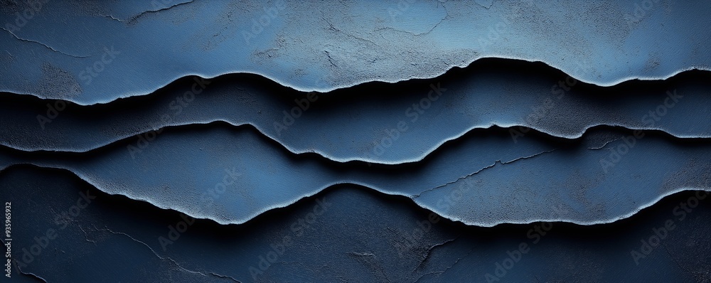Abstract blue textured surface with layered, wave-like patterns and ...