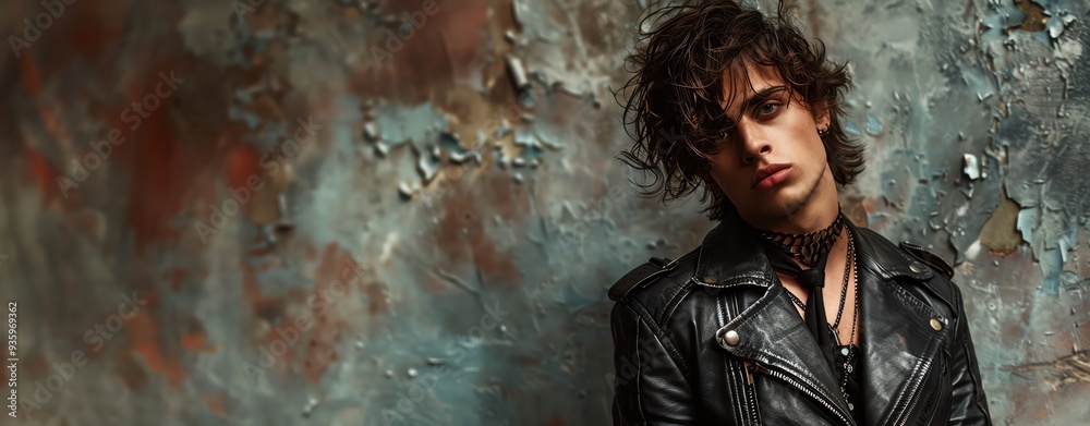 Photograph a male model in a rocker-inspired look, with leather jacket ...